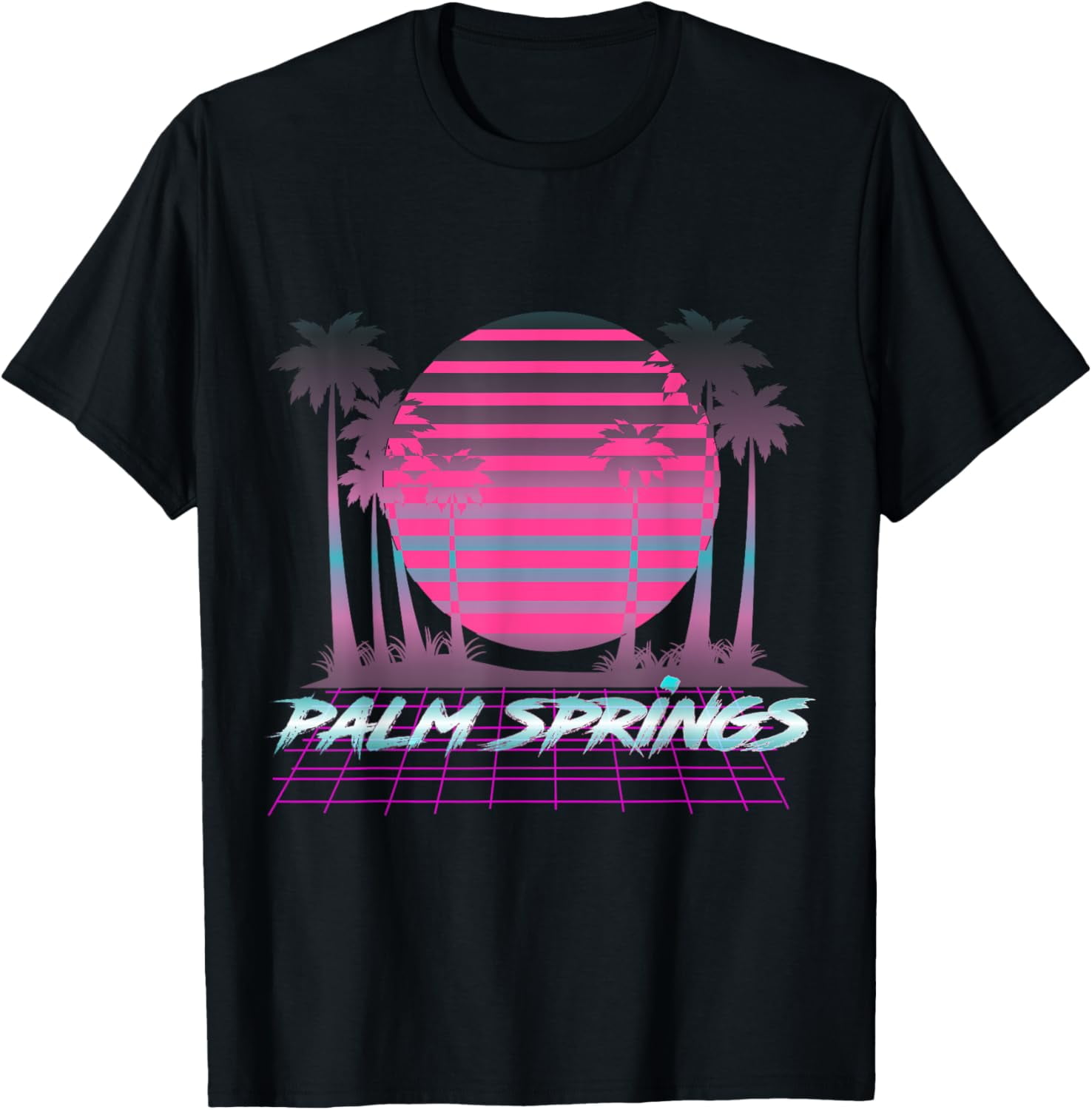 Palm Springs CA Vintage Retro 80s Vaporware Sunset Palm Tree T-Shirt ...