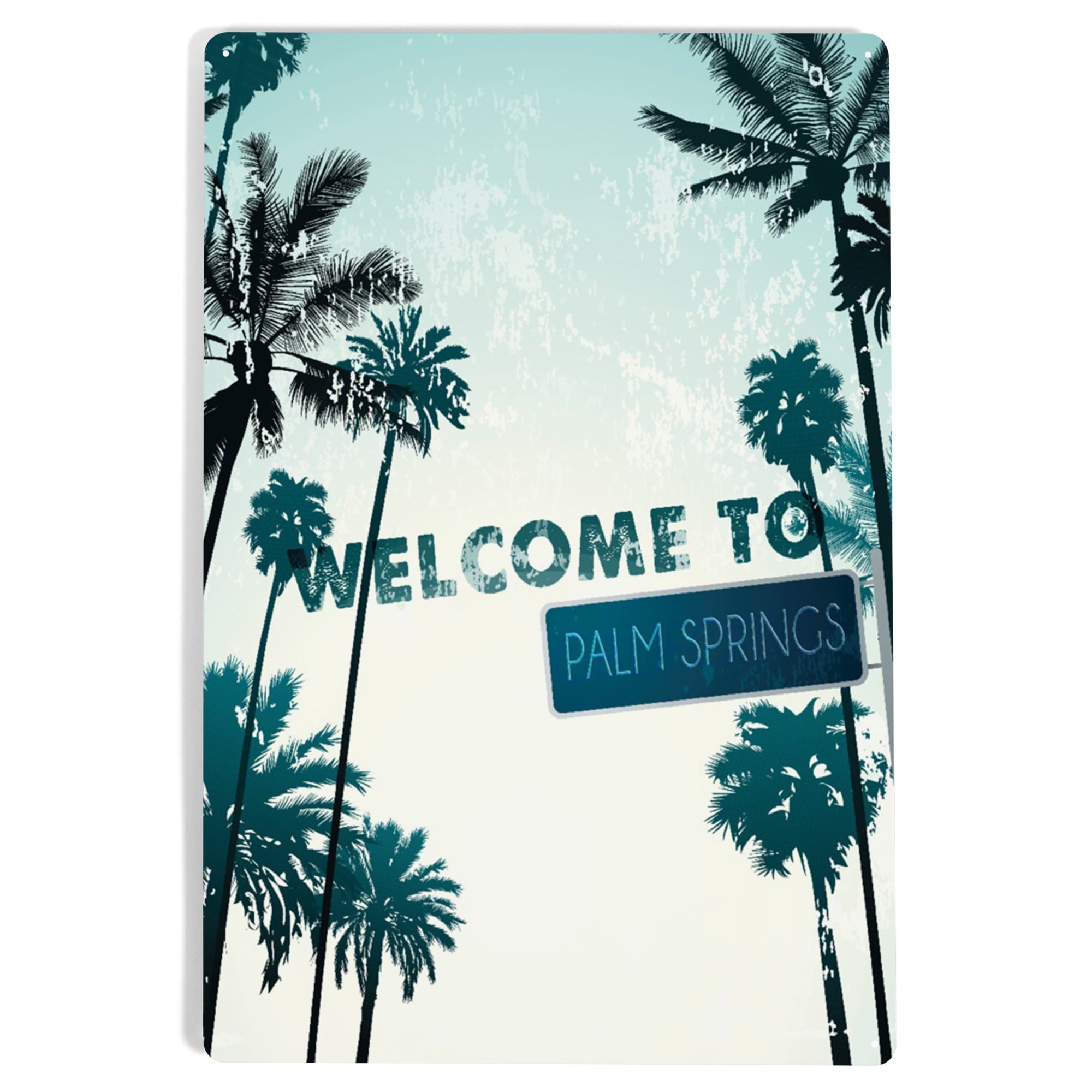 Palm Springs, California, Street Sign and Palms (12x18 Aluminum Art ...