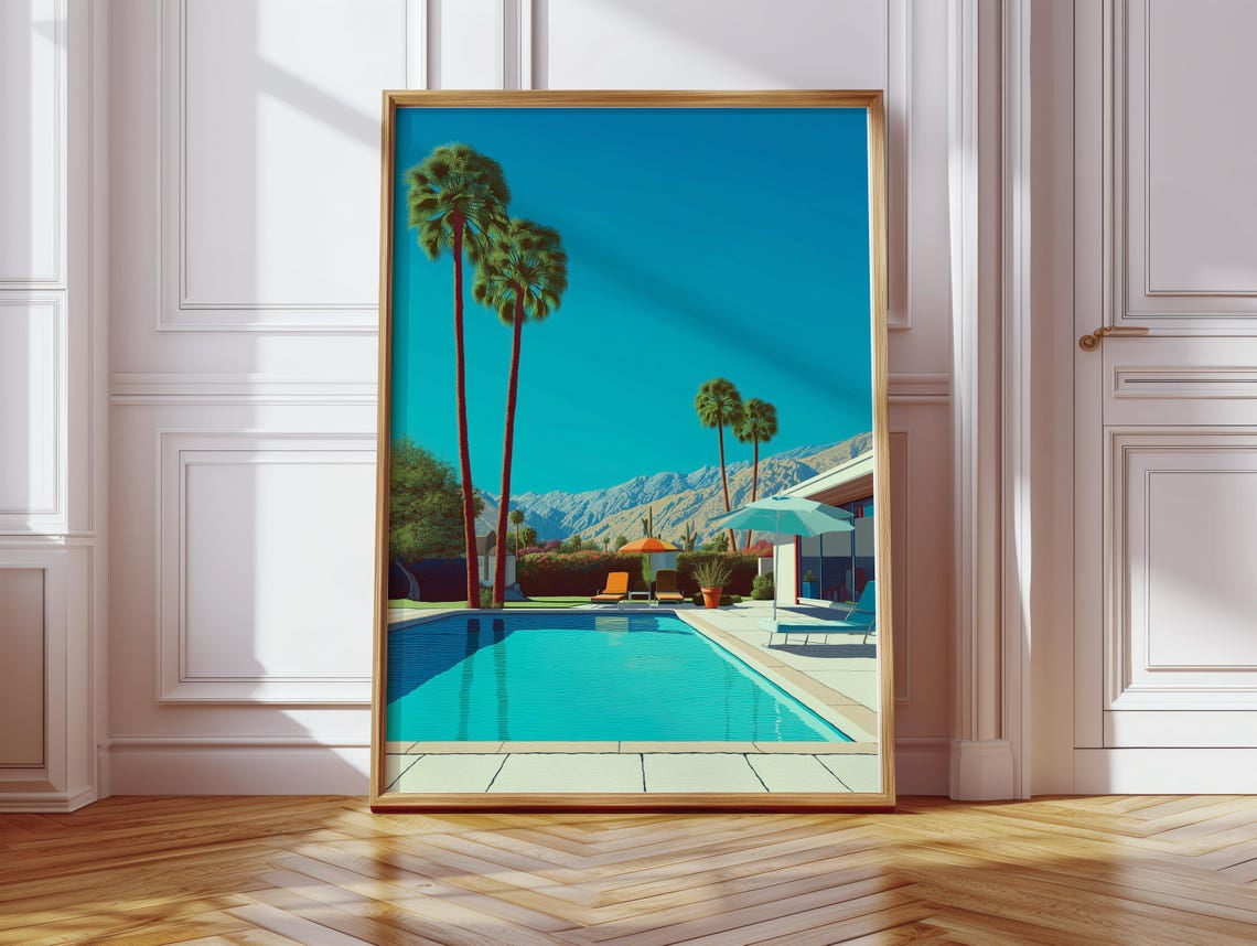 Palm Springs Pool Hiroshi Nagai Inspired Print, Retro Japanese Poster ...