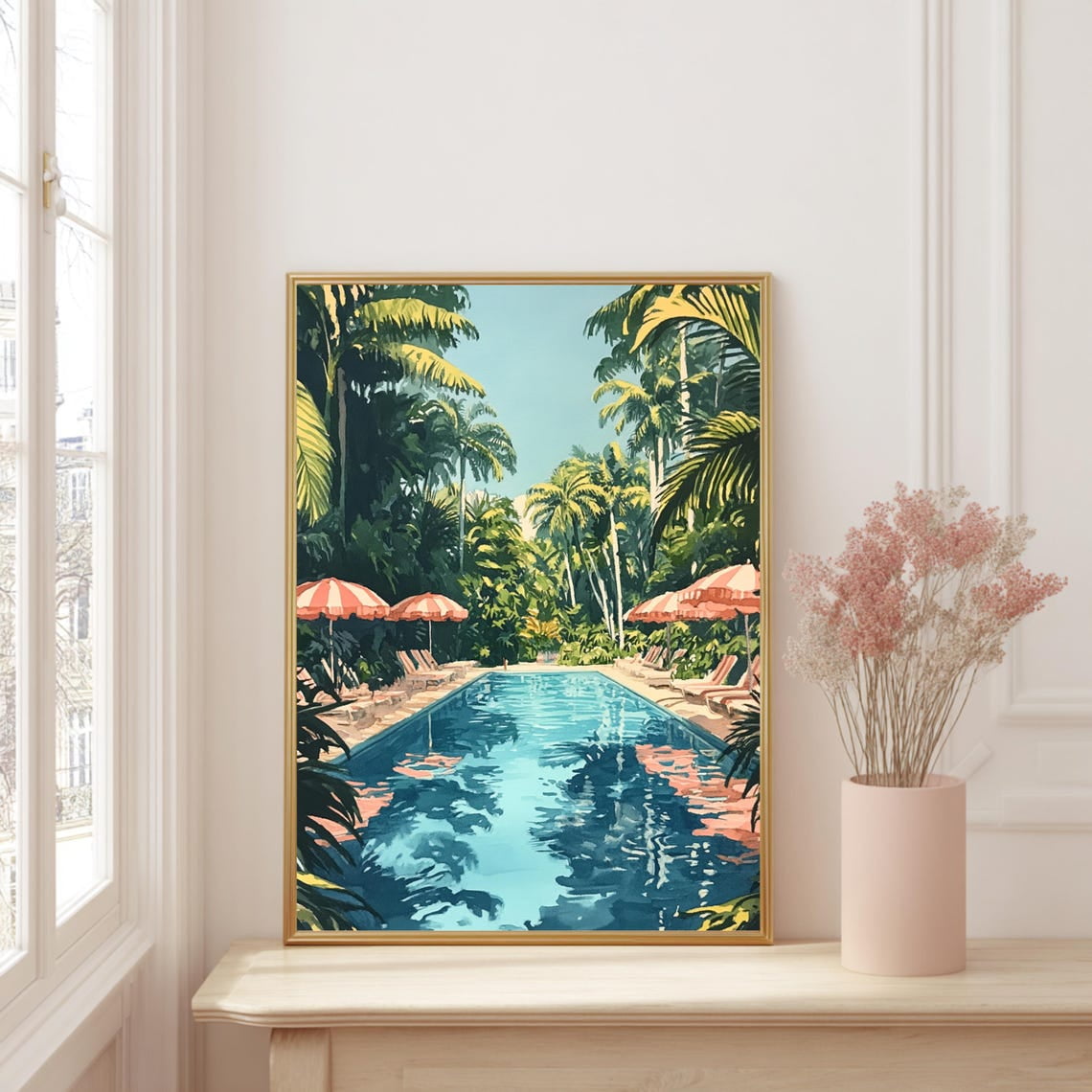 Palm Springs Pool Wall Art Print – Retro Tropical Hotel Poster, Summer ...