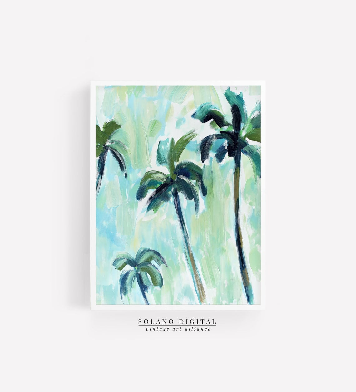 Palm Tree Art Oil Painting Tropical Painting Beach Artwork Blue Turquoise Mint Green Modern ...