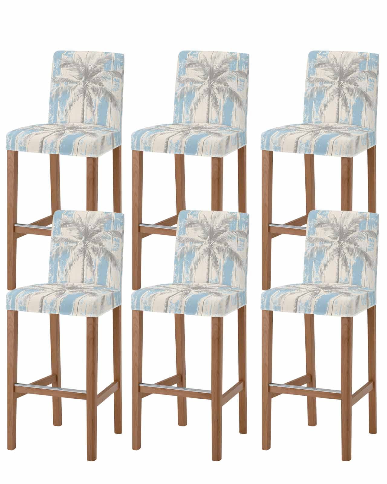 Palm Tree Bar Stool Covers Set of 6, Blue Tropical Plant Summer Retro ...
