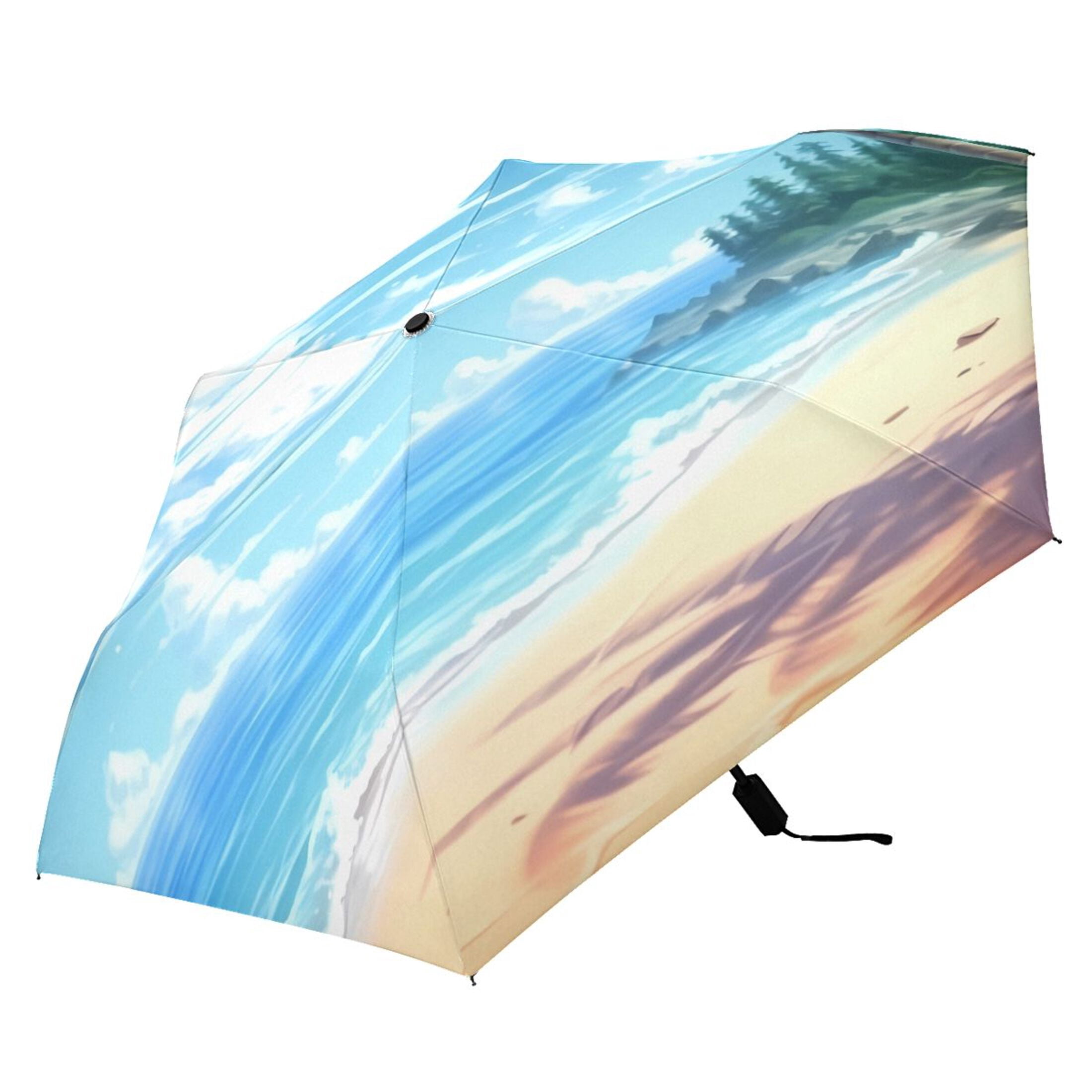 Palm Tree Beach Compact Folding Umbrella for Rain Windproof Travel ...