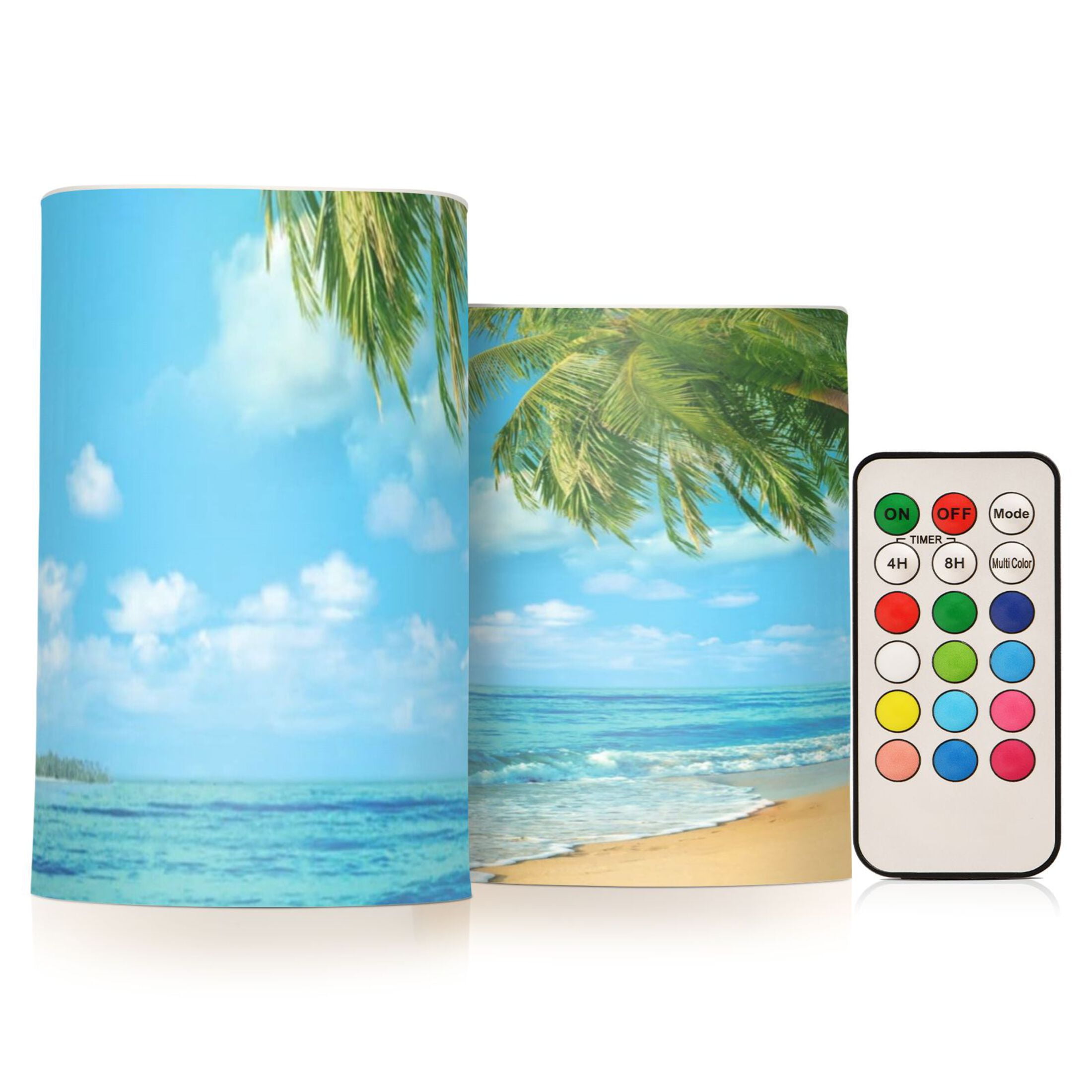 Palm Tree Beach Flickering Flameless Candles Battery Operated with ...