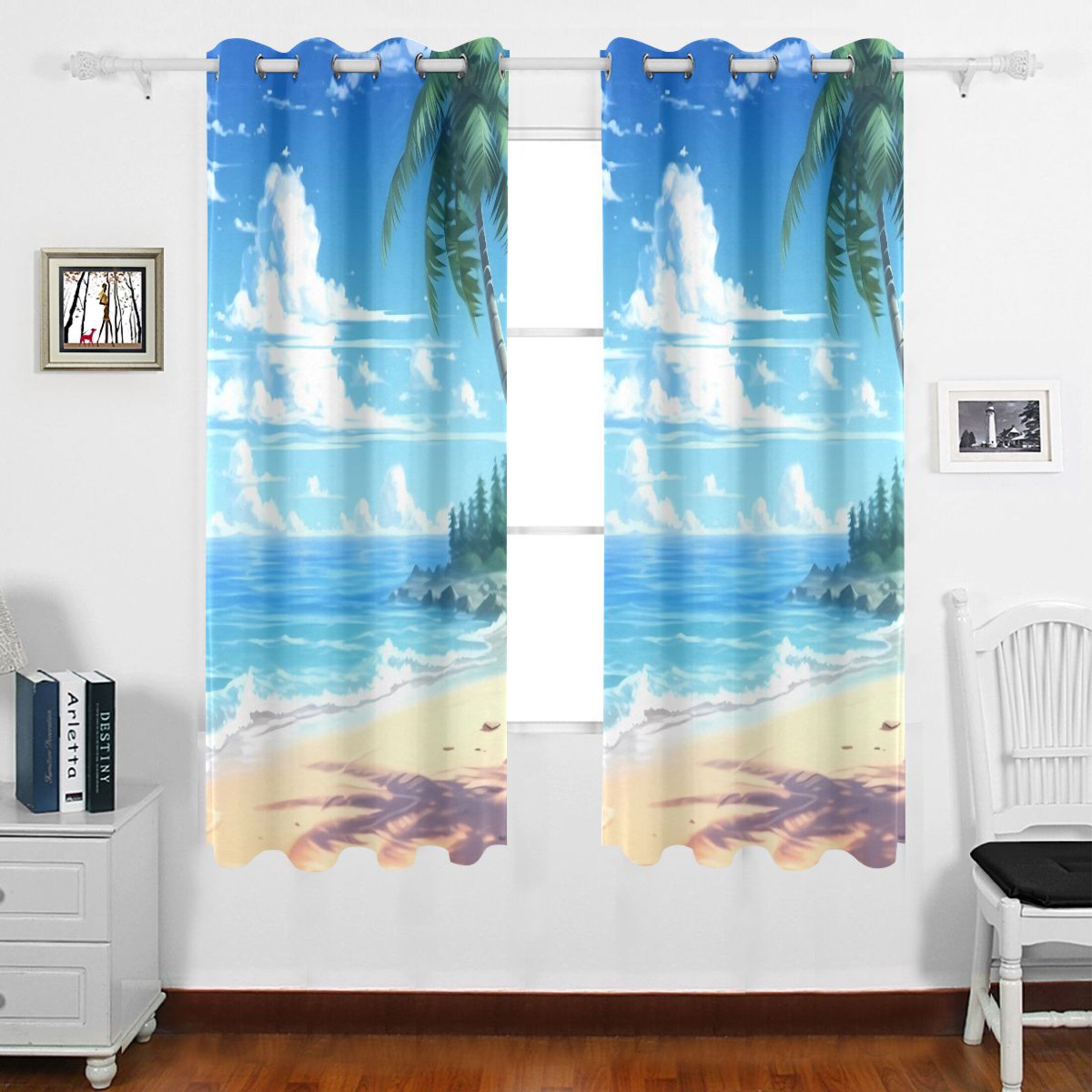 Palm Tree Beach Grommet Blackout Curtains Thermal Insulated Window ...