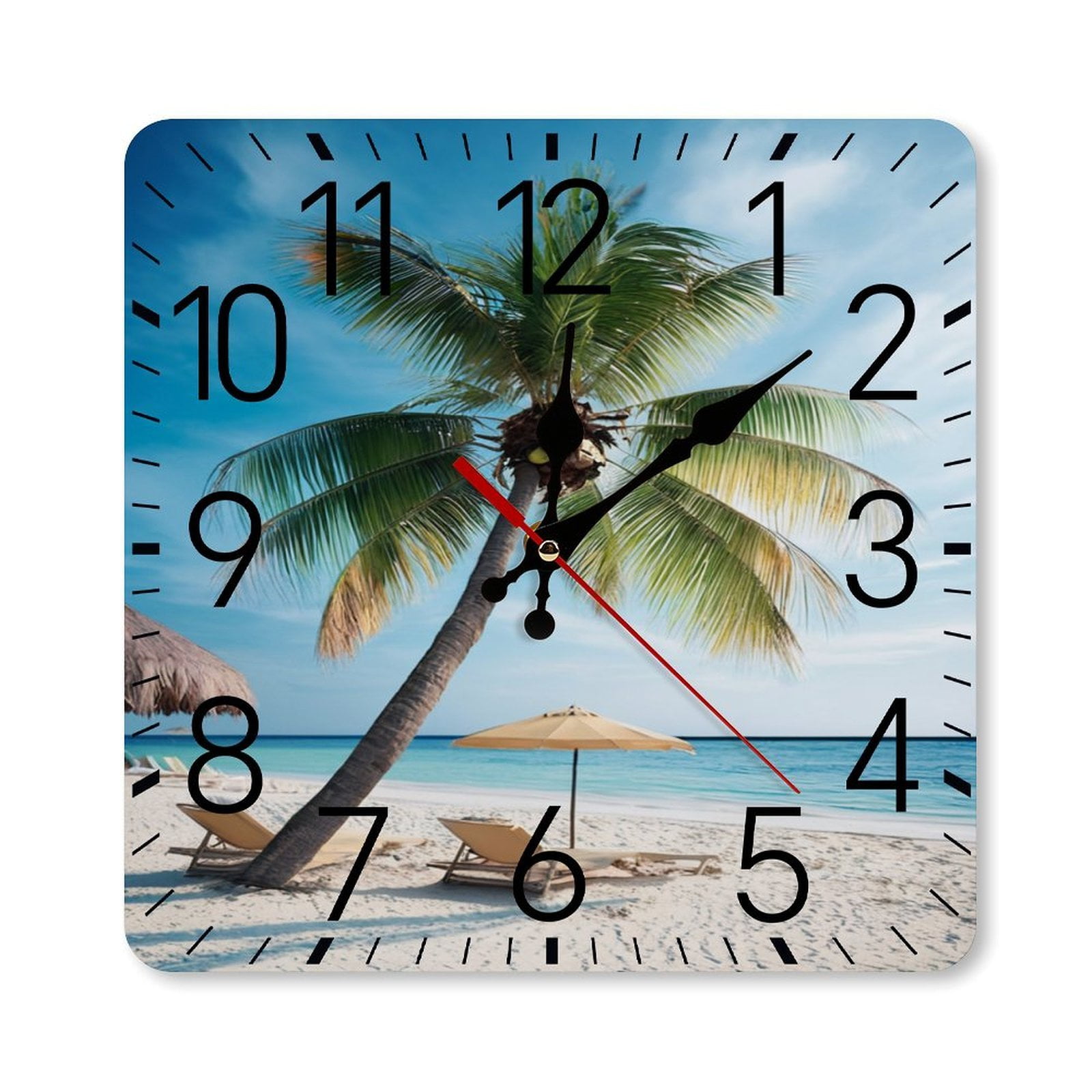 Palm Tree Beach Scene Wall Clock Silent Non-Ticking For Home Office ...
