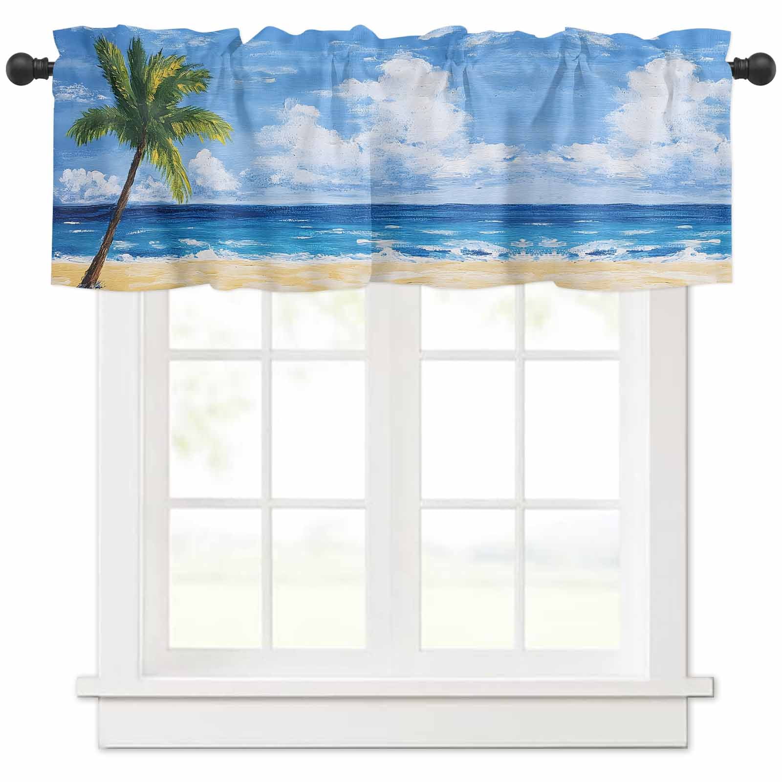 Palm Tree Beach Valances for Windows Farmhouse Kitchen Curtains ...