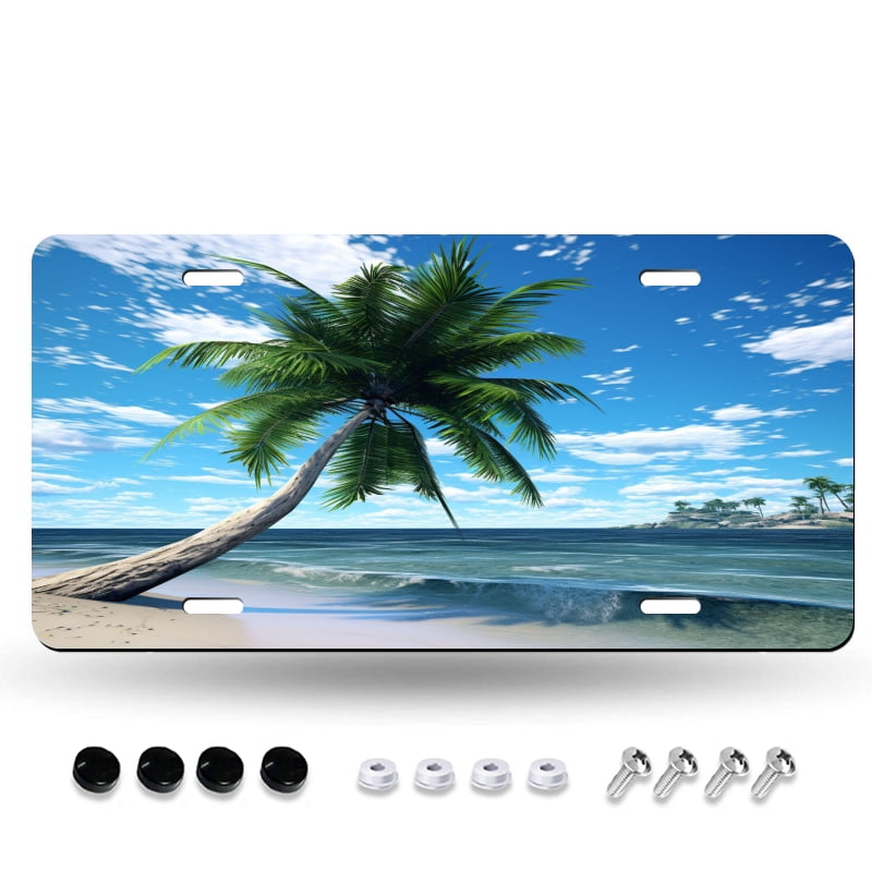 Palm Tree on The Beach with Waves and Sky in The Background License ...