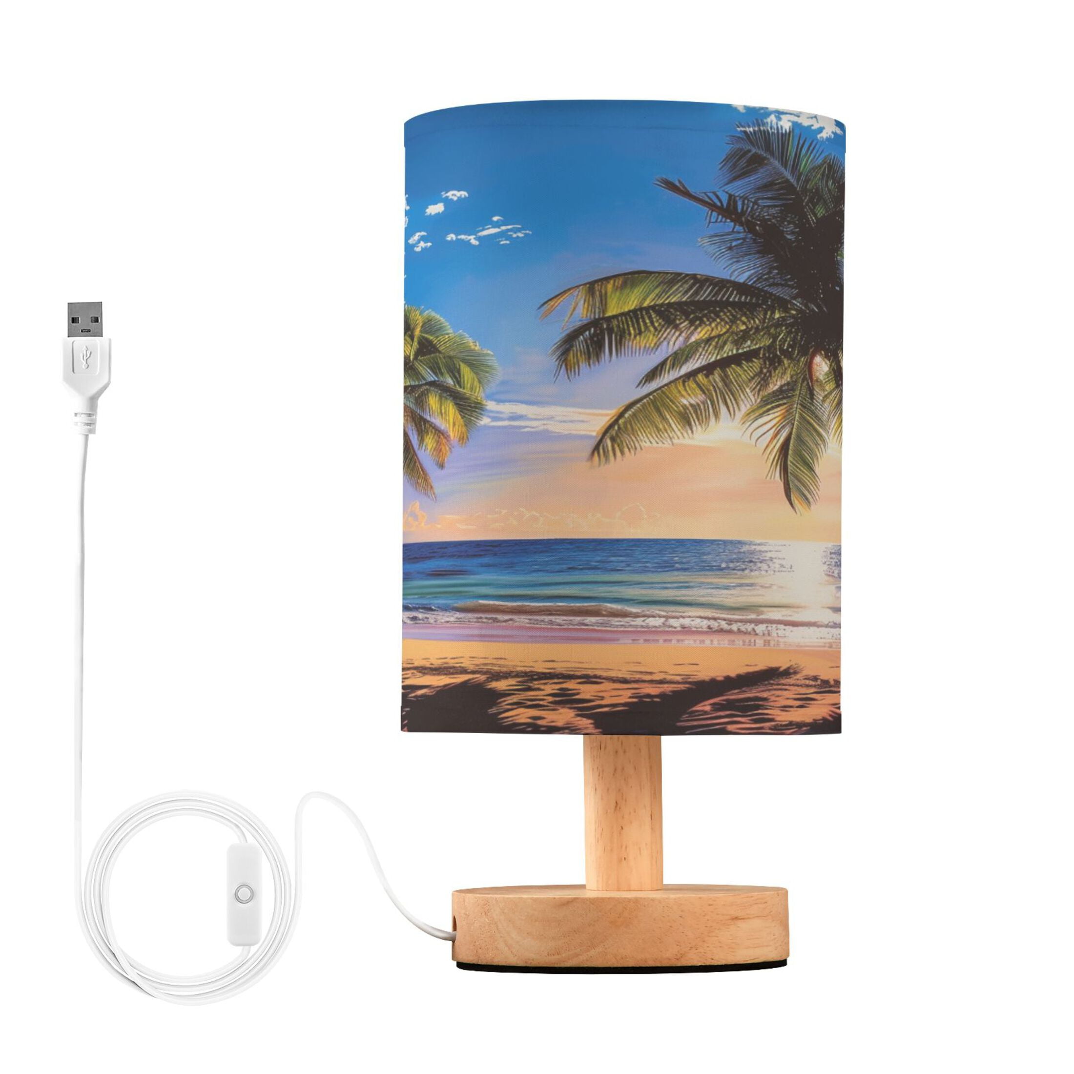 Palm Tree Beach with Sunset Bedside Table Lamp Desk Warm Lights with ...