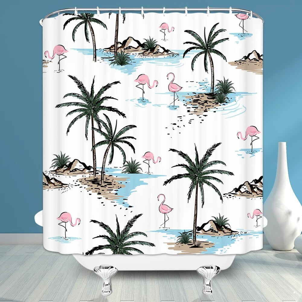 Palm Tree Black Background Shower Curtains 3D Hand Painted Plants Print ...