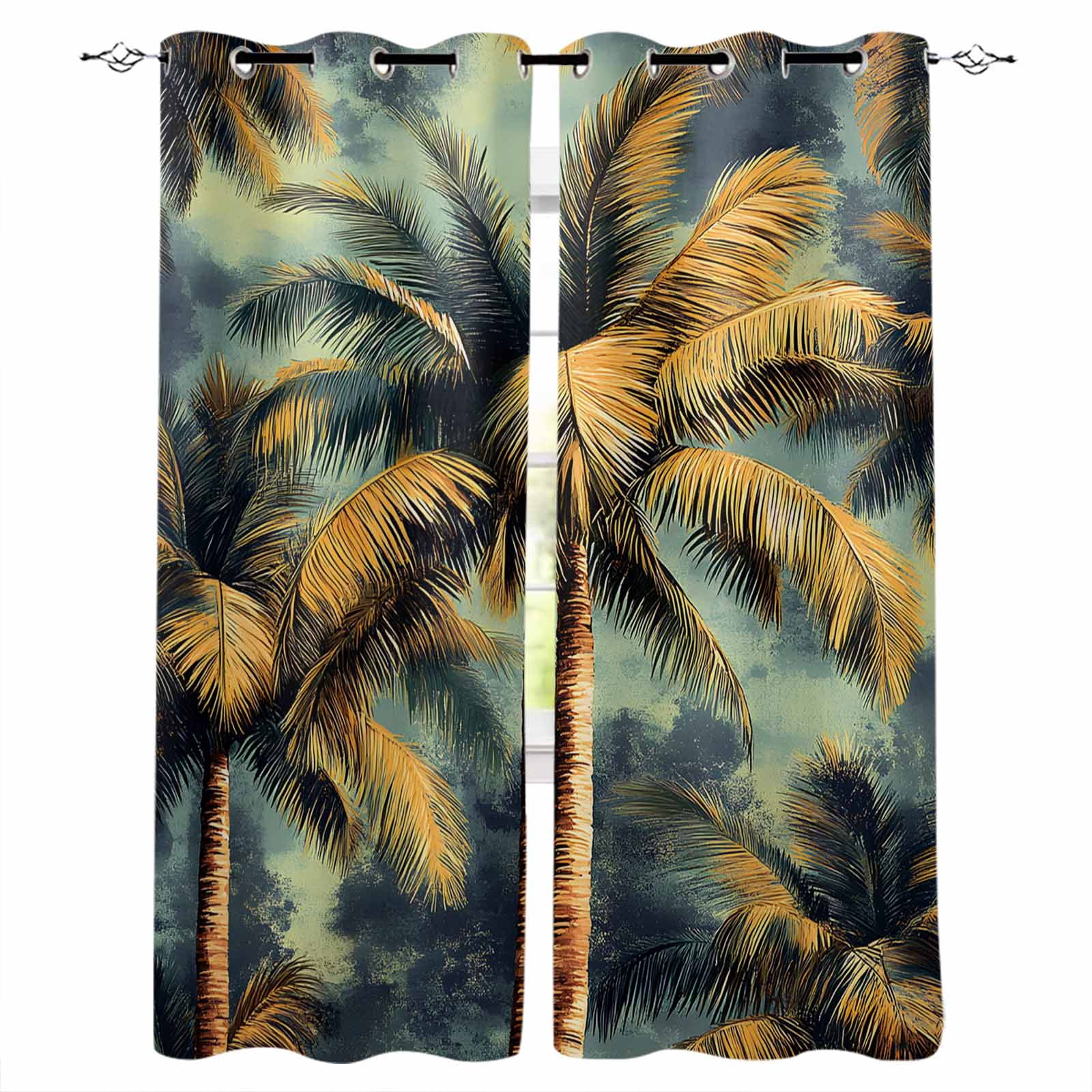 Palm Tree Blackout Curtains 63 Inches Long for Bedroom, Retro Summer ...