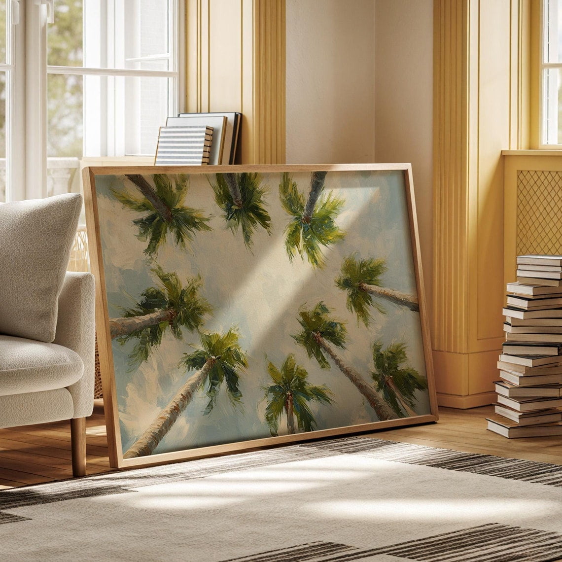Palm Tree Canopy Art – Tropical Sky View Painting, Coastal Wall Decor ...