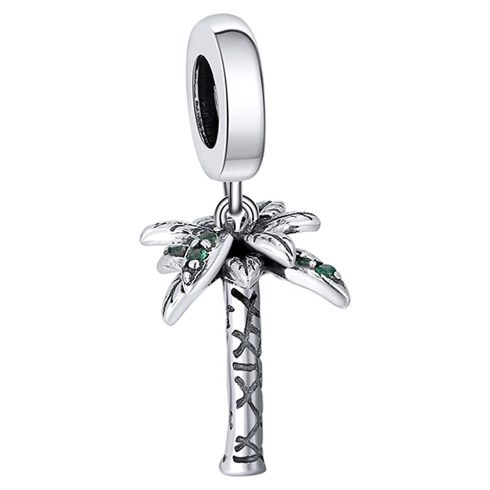 Palm Tree Charm European Bead Green CZ Sterling Silver Ginger Lyne ...