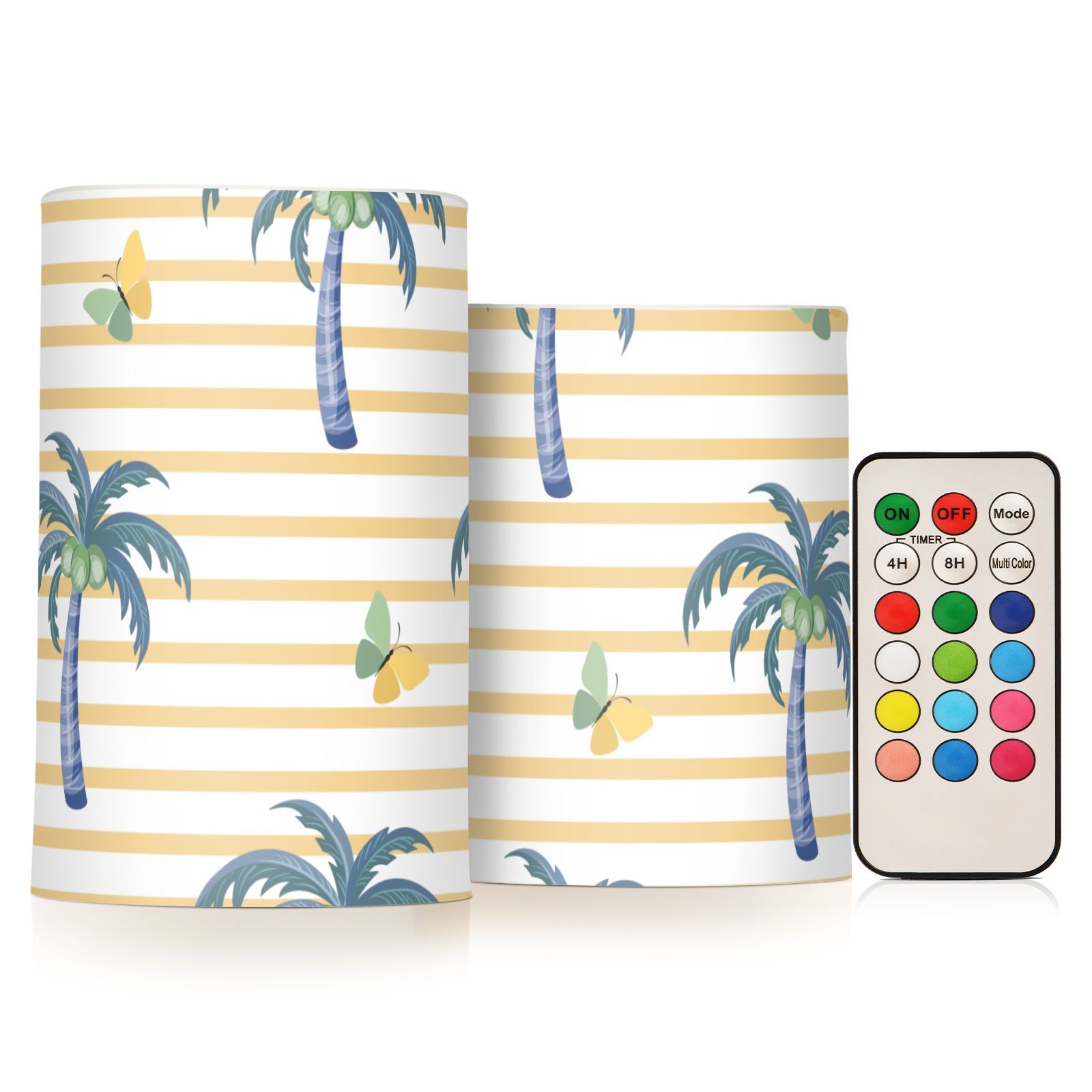 Palm Tree Coconut Butterfly Striped 2 PCS LED Flickering Flameless ...