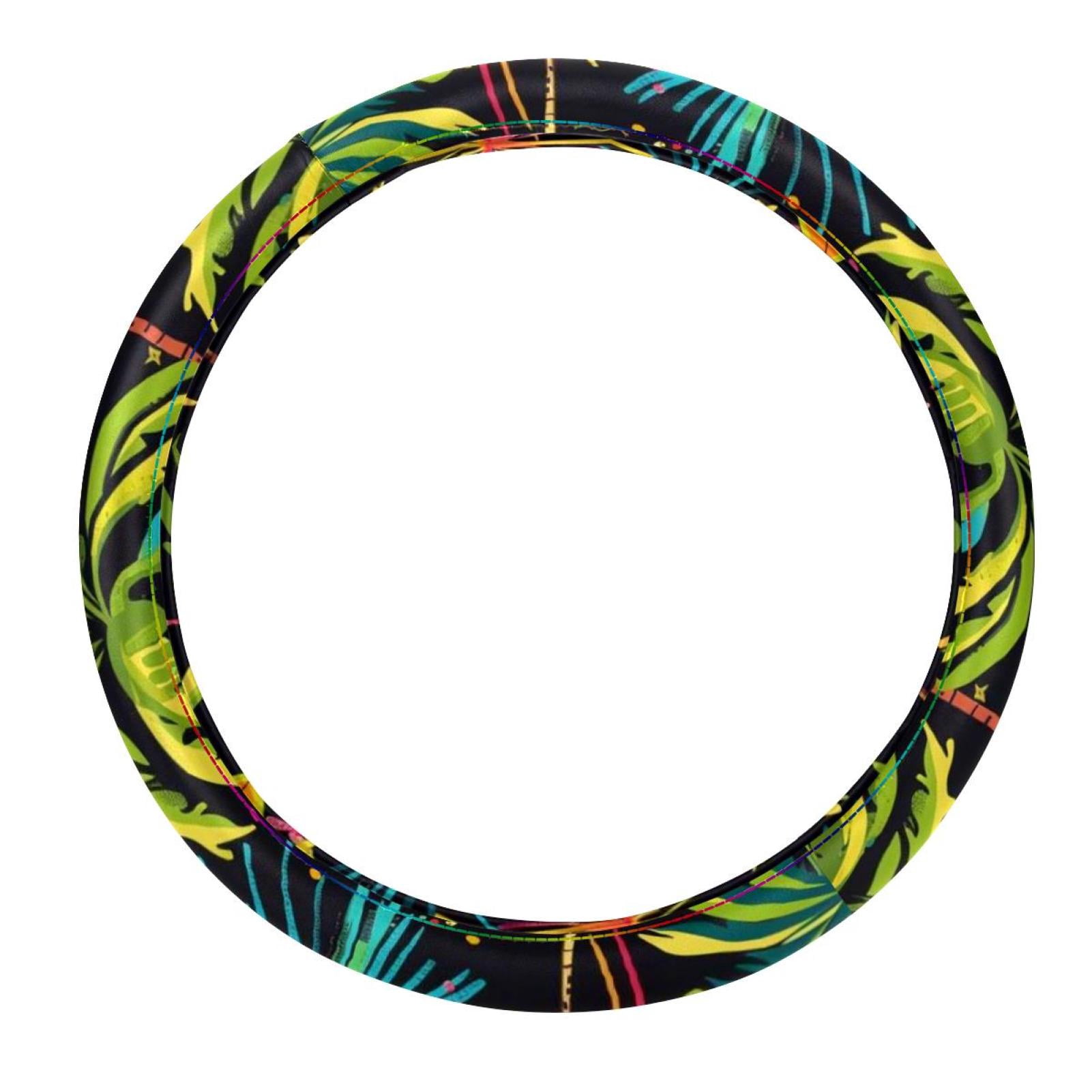Palm Tree Colorful Firework Steering Wheel Cover for Men Women PVC ...