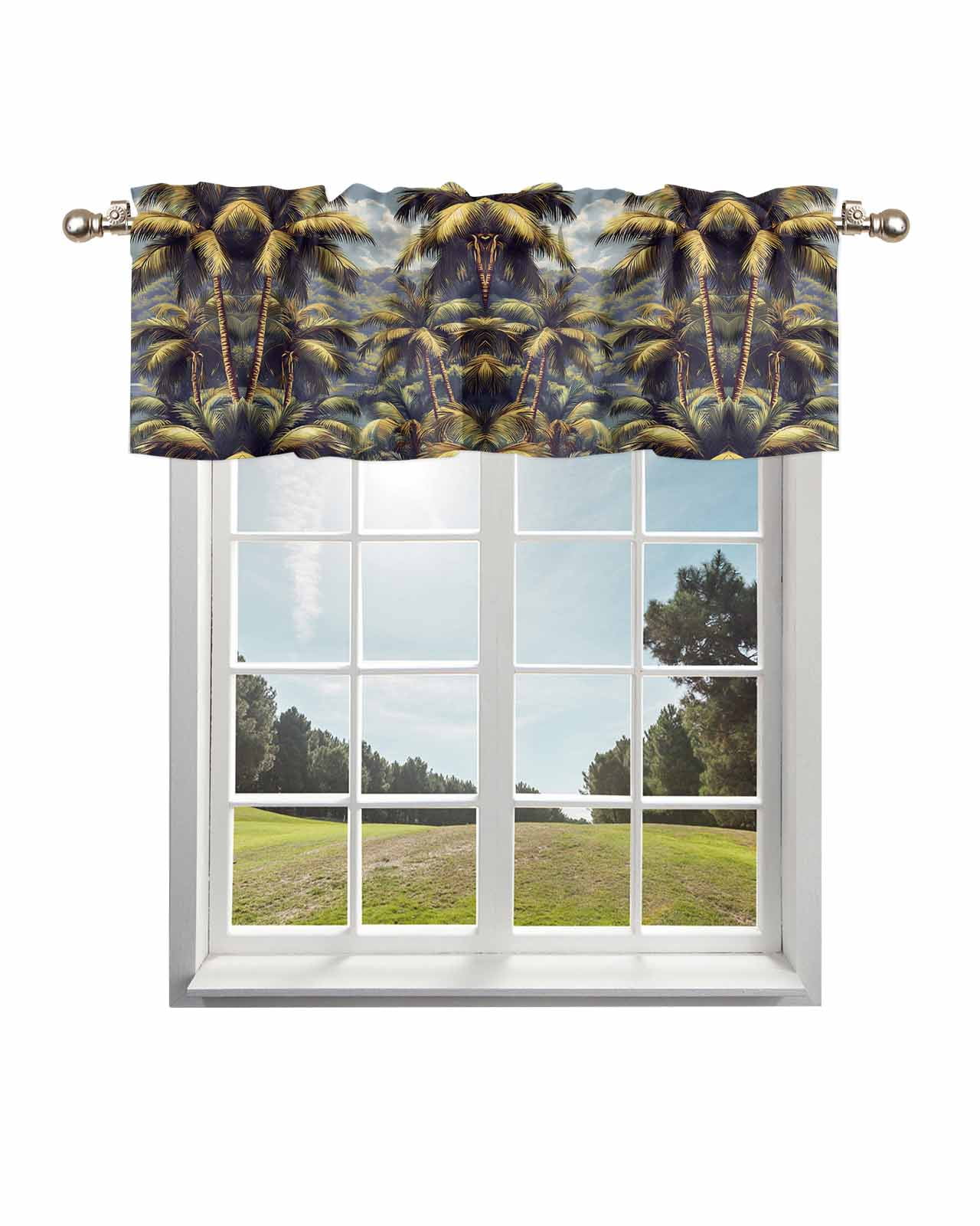 Palm Tree Curtain Valance for Windows/Living Room/Kitchen/Bathroom/Café ...