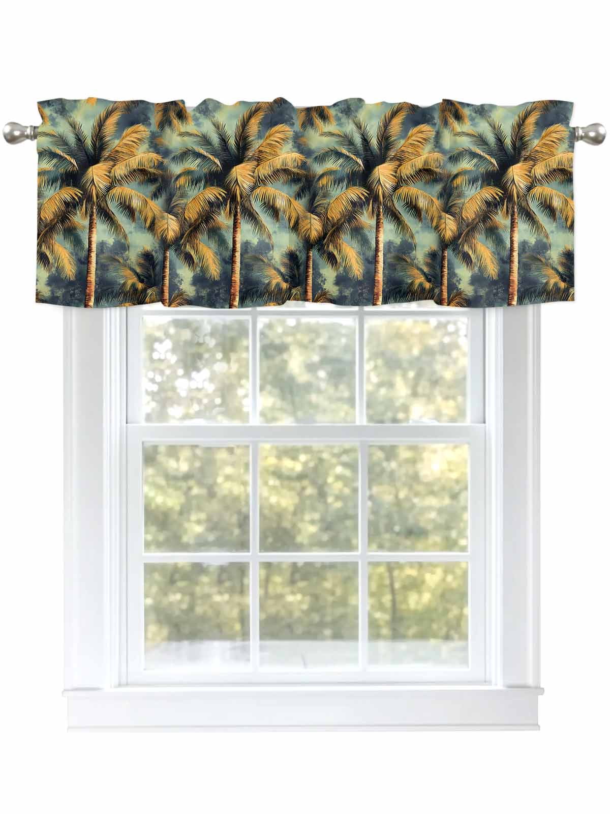 Palm Tree Curtain Valances for Windows, Retro Summer Botanical Tropical ...