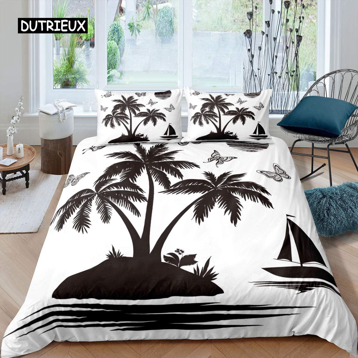 Palm Tree Duvet Cover Set Atoll Lake Bedding Set Miami Florida Sunset ...