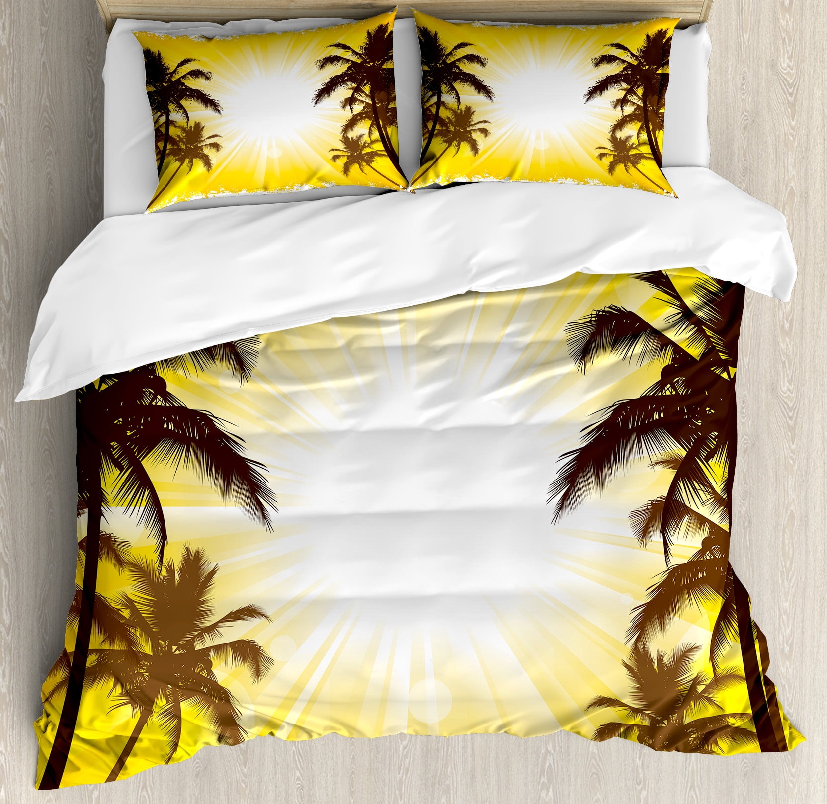 Palm Tree Duvet Cover Set, Holiday Theme a Sunny Tropical Place with ...