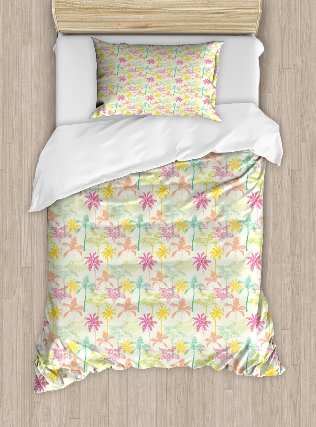 Palm Tree Duvet Cover Set Twin Size, California Beach Inspiration with ...
