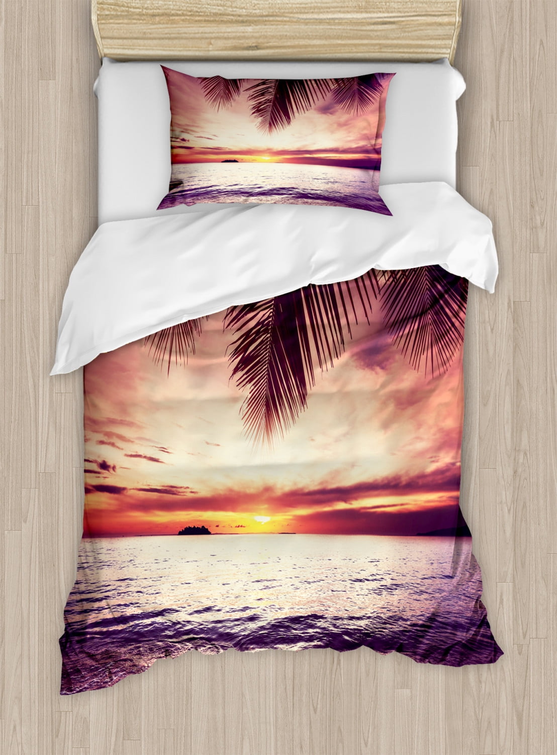 Palm Tree Duvet Cover Set Twin Size, Tropical Beach under Shadows at ...