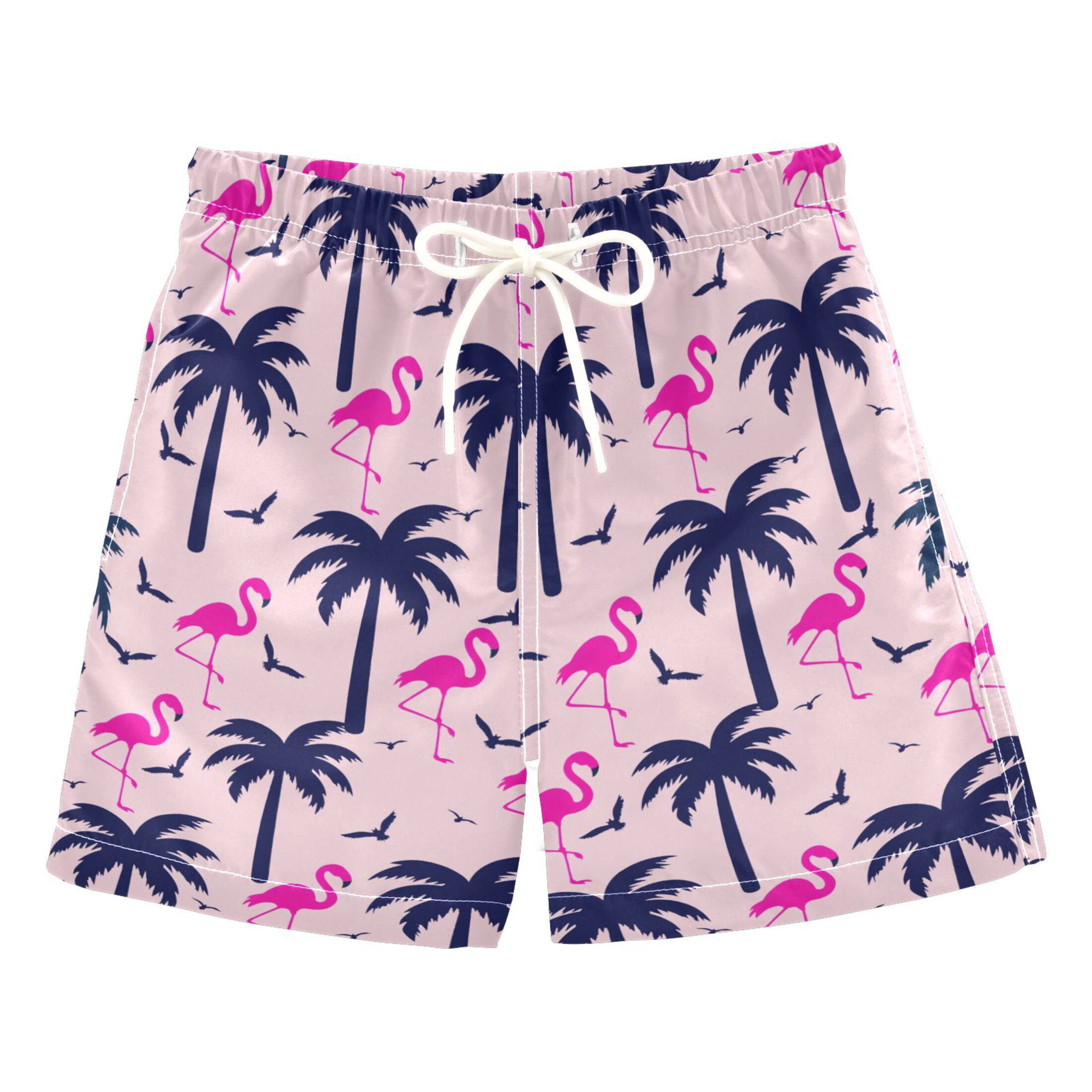 Palm Tree Flamingo Pattern Swim Trunks Quick Dry Beach Pool Board ...