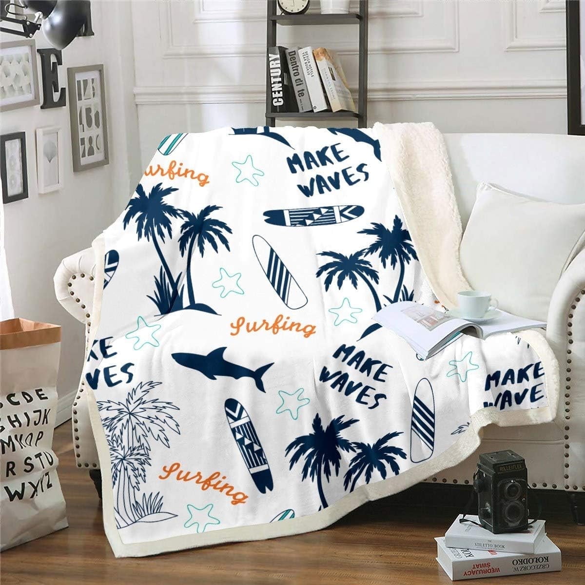 Palm Tree Fleece Blanket Surfboard Blanket Surfing Sports Sherpa ...