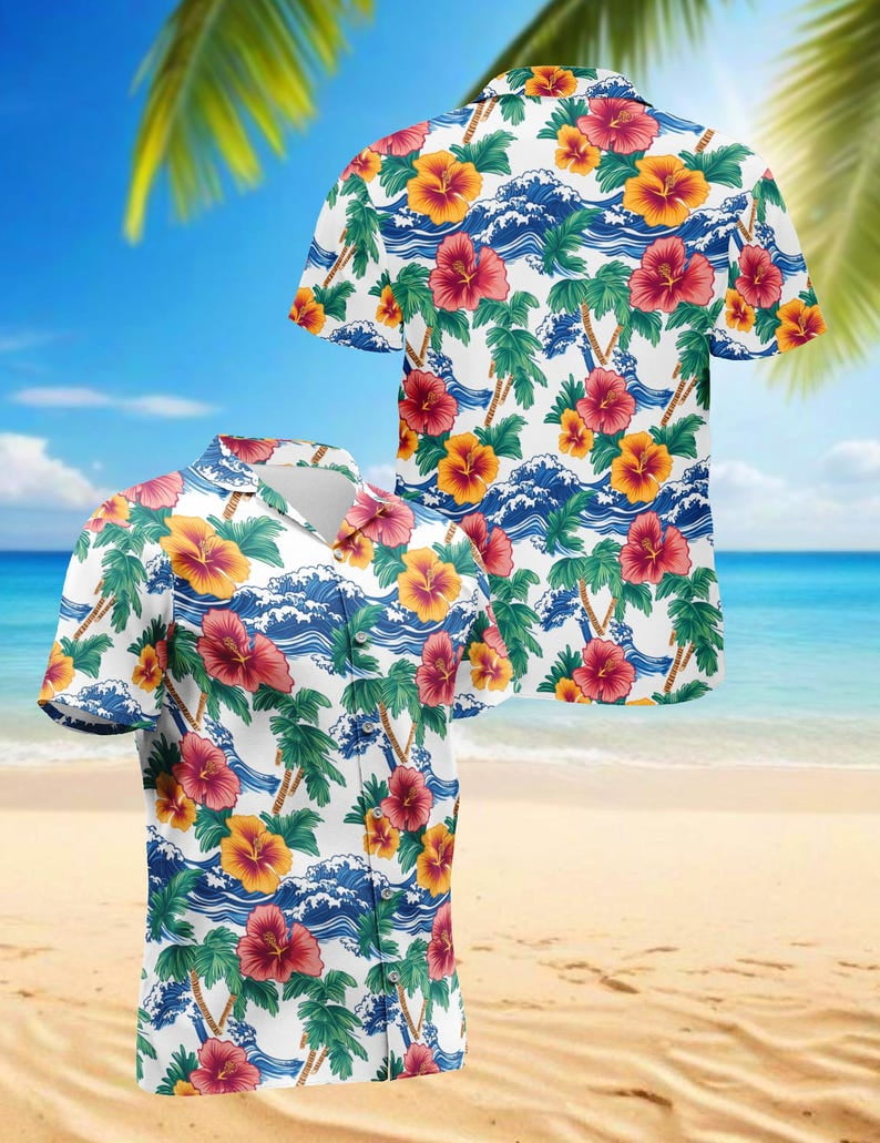 Palm Tree Floral Beach Summer Hawaiian Shirt For Men, Tropical Vacation ...