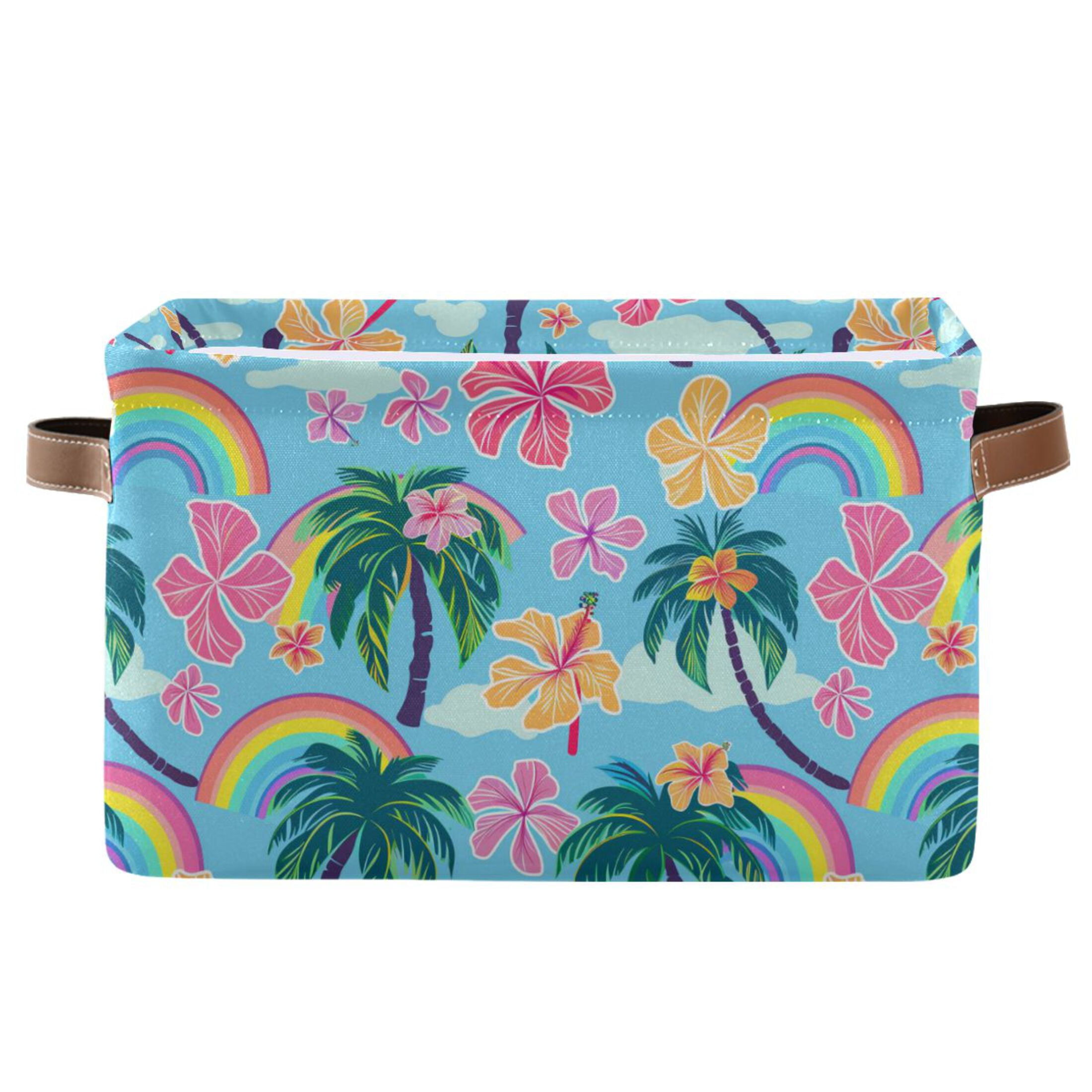 Palm Tree Flower Rainbow Storage Bins with Handle Fabric Organizer ...