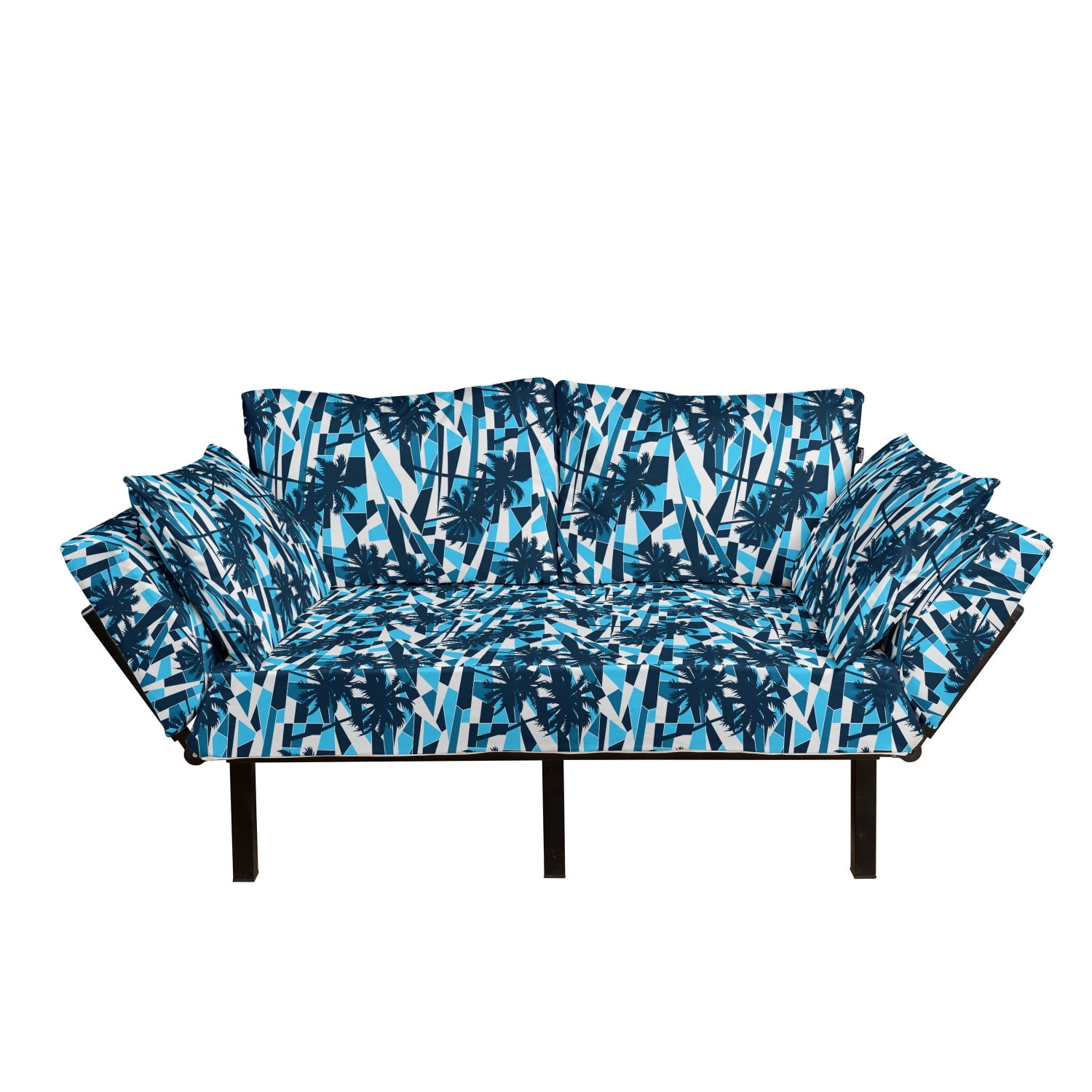 Palm Tree Futon Couch, Fractal Looking Geometric Backdrop in Blue ...