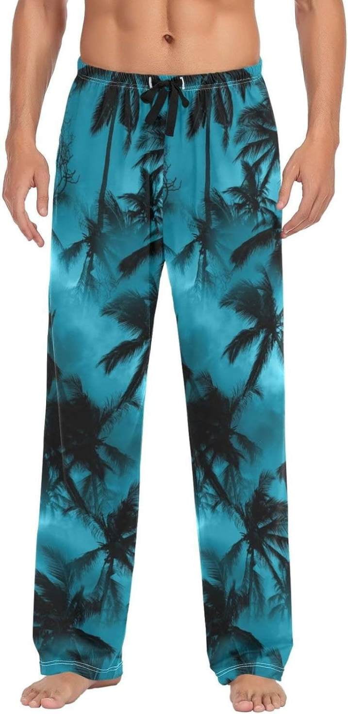 Palm Tree Ghost Pajama Pants, Men's Lounge Pants Light with Drawstring ...