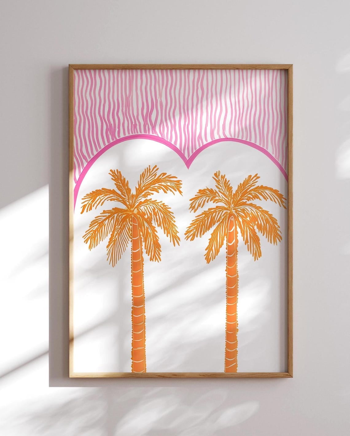 Palm Tree Illustration Wall Art With Orange And Pink Tropical Design ...