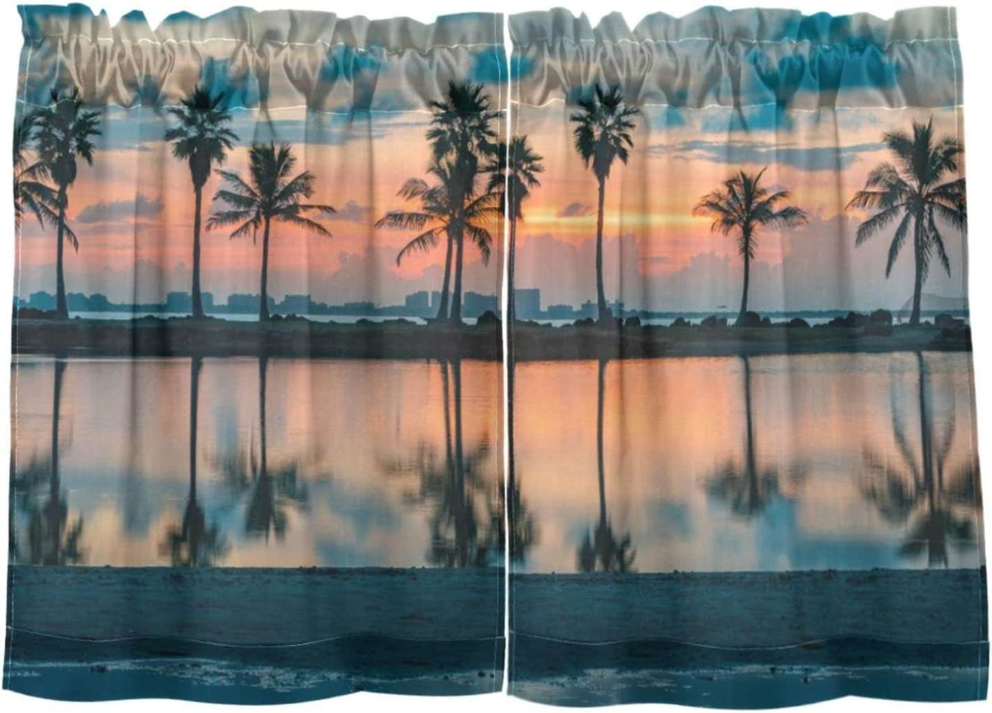 Palm Tree Kitchen Curtains 2 Panels UV Protected Tier Curtains, Half ...