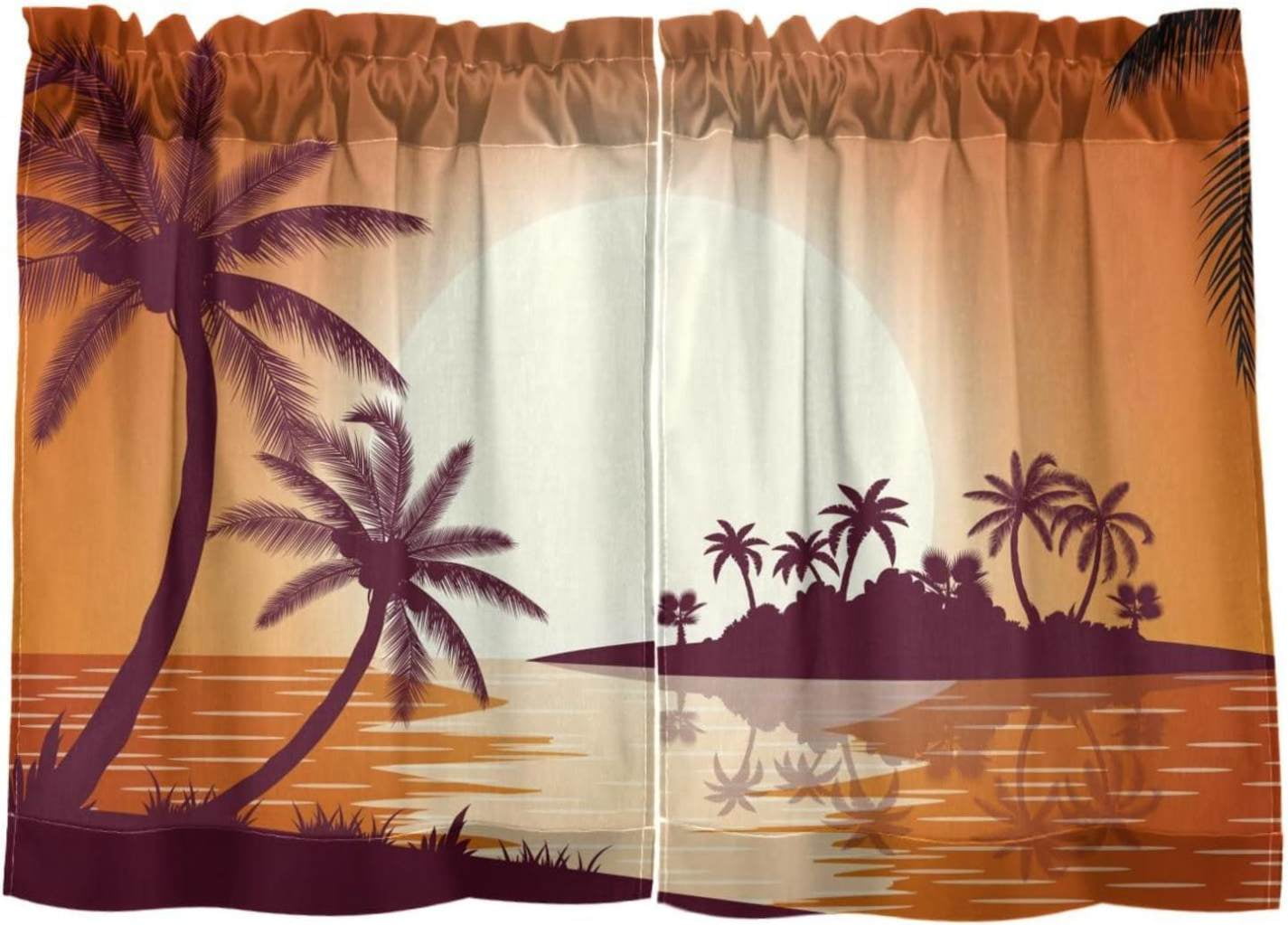 Palm Tree Kitchen Curtains 2 Panels UV Protected Tier Curtains, Half ...