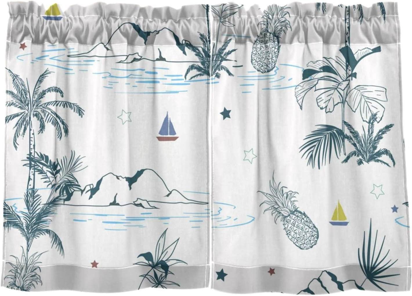 Palm Tree Kitchen Curtains 2 Panels UV Protected Tier Curtains, Half ...