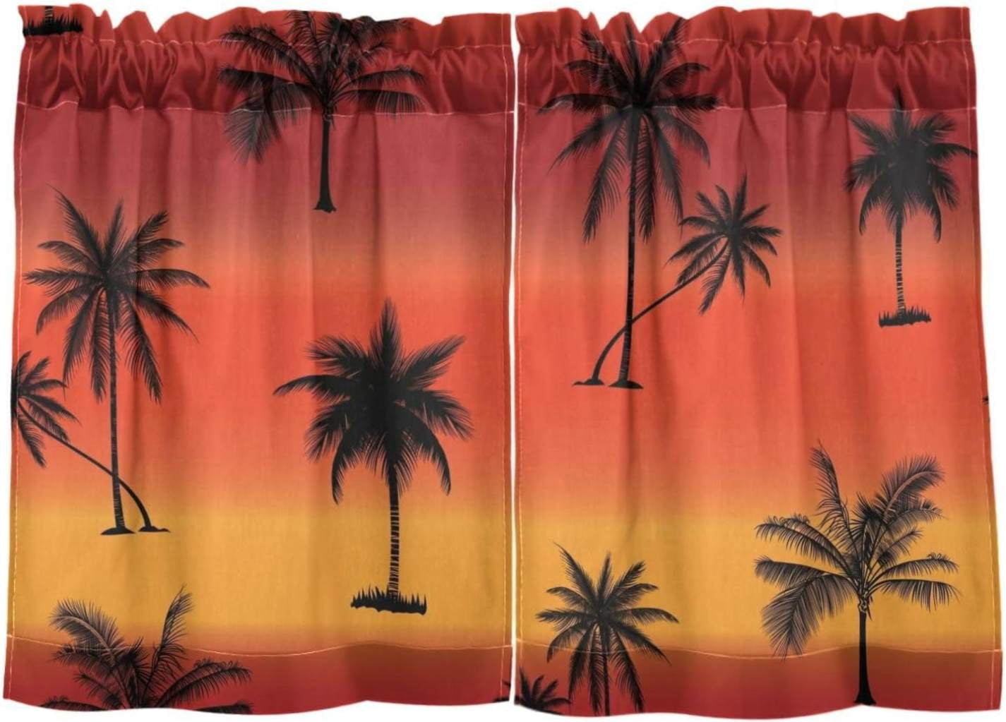 Palm Tree Kitchen Curtains 2 Panels UV Protected Tier Curtains, Half ...