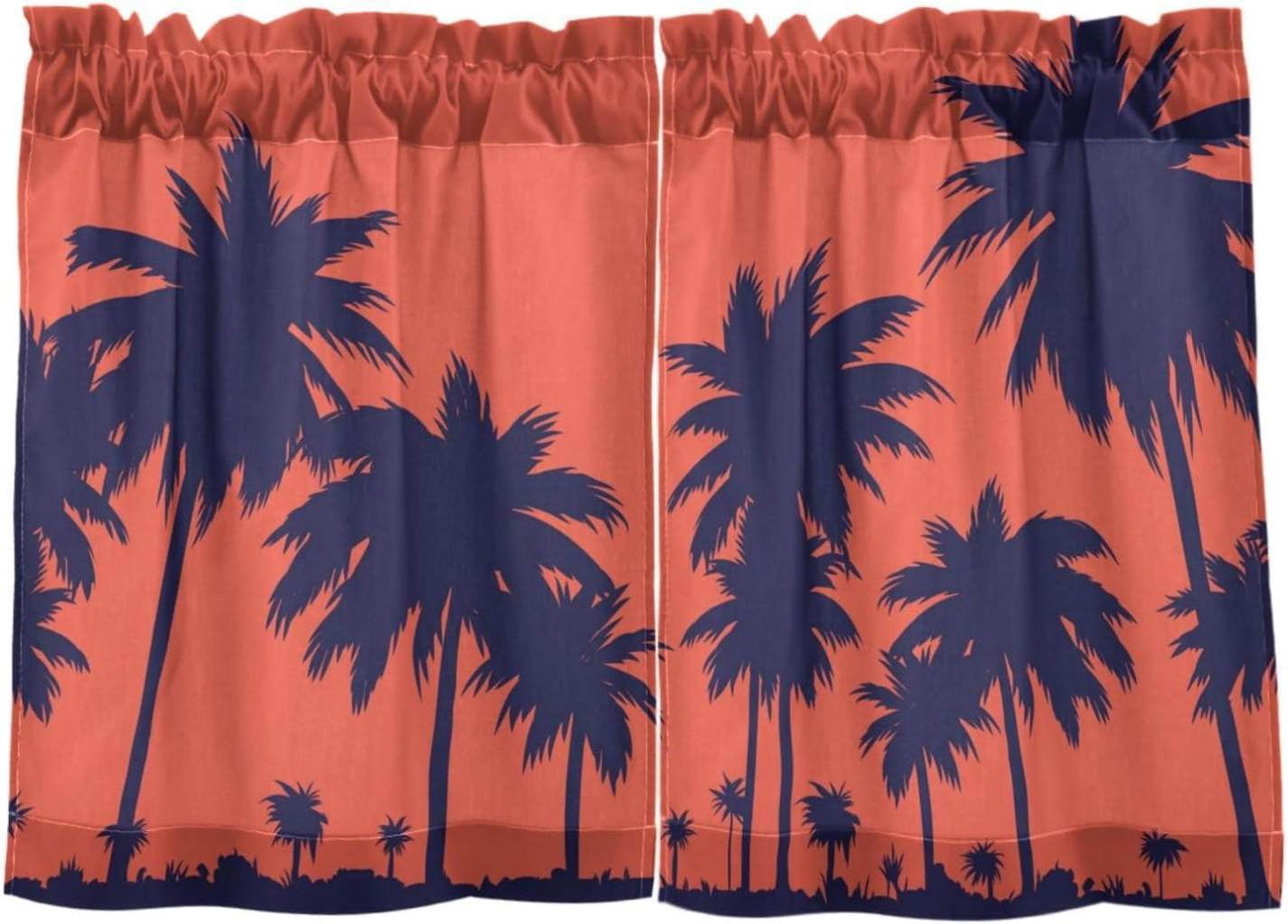 Palm Tree Kitchen Curtains 2 Panels UV Protected Tier Curtains, Half ...