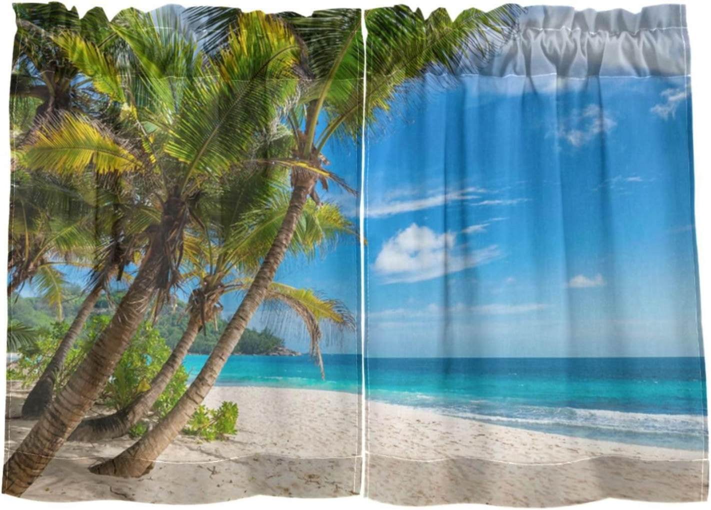 Palm Tree Kitchen Curtains 2 Panels UV Protected Tier Curtains, Half ...
