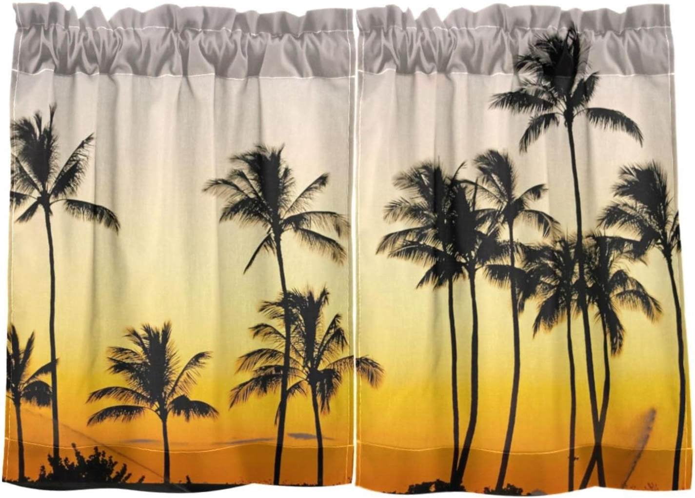 Palm Tree Kitchen Curtains 2 Panels UV Protected Tier Curtains, Half ...