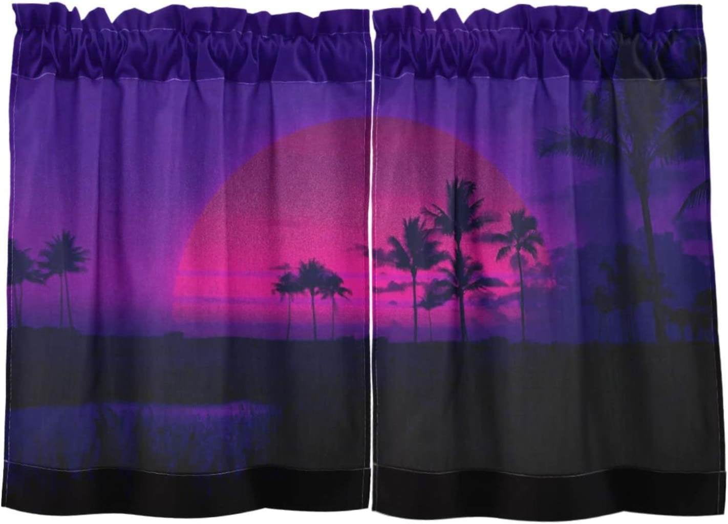 Palm Tree Kitchen Curtains 2 Panels UV Protected Tier Curtains, Half ...