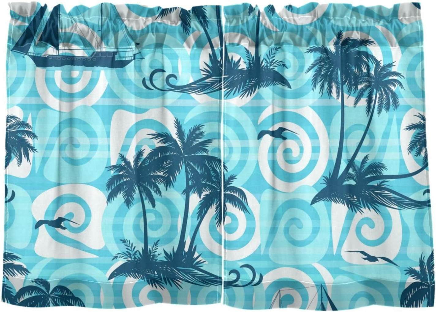 Palm Tree Kitchen Curtains 2 Panels UV Protected Tier Curtains, Half ...