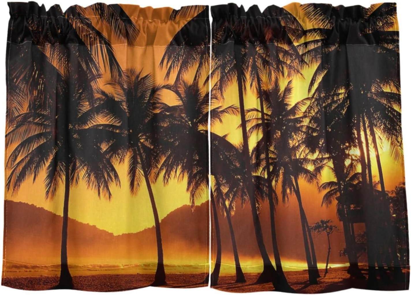 Palm Tree Kitchen Curtains 2 Panels UV Protected Tier Curtains, Half ...