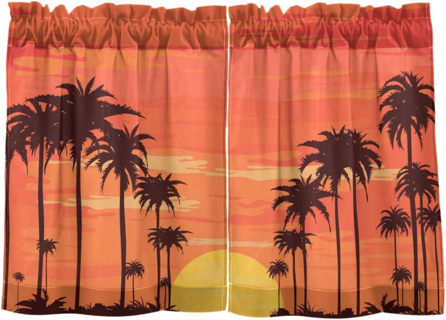 Palm Tree Kitchen Curtains 2 Panels UV Protected Tier Curtains, Half ...