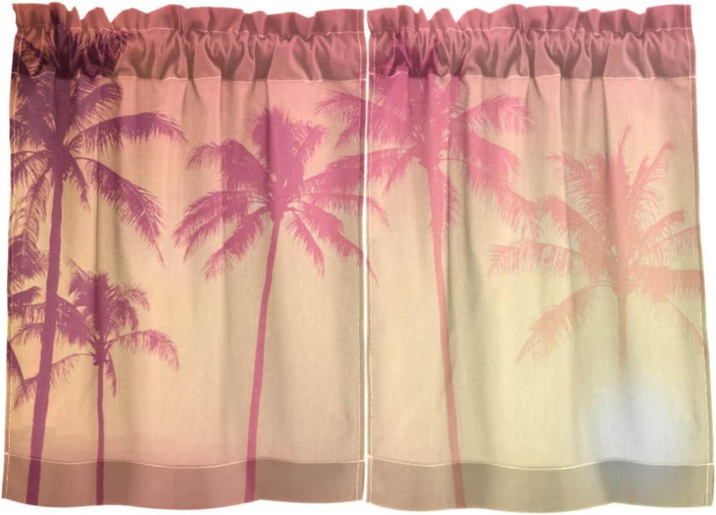 Palm Tree Kitchen Curtains 2 Panels UV Protected Tier Curtains, Half ...