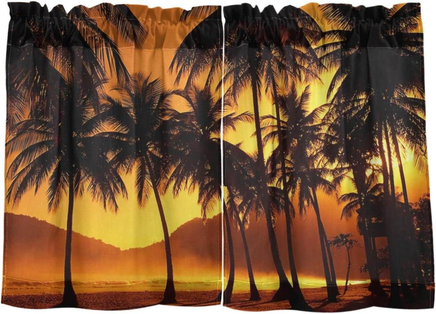 Palm Tree Kitchen Curtains 2 Panels UV Protected Tier Curtains, Half ...