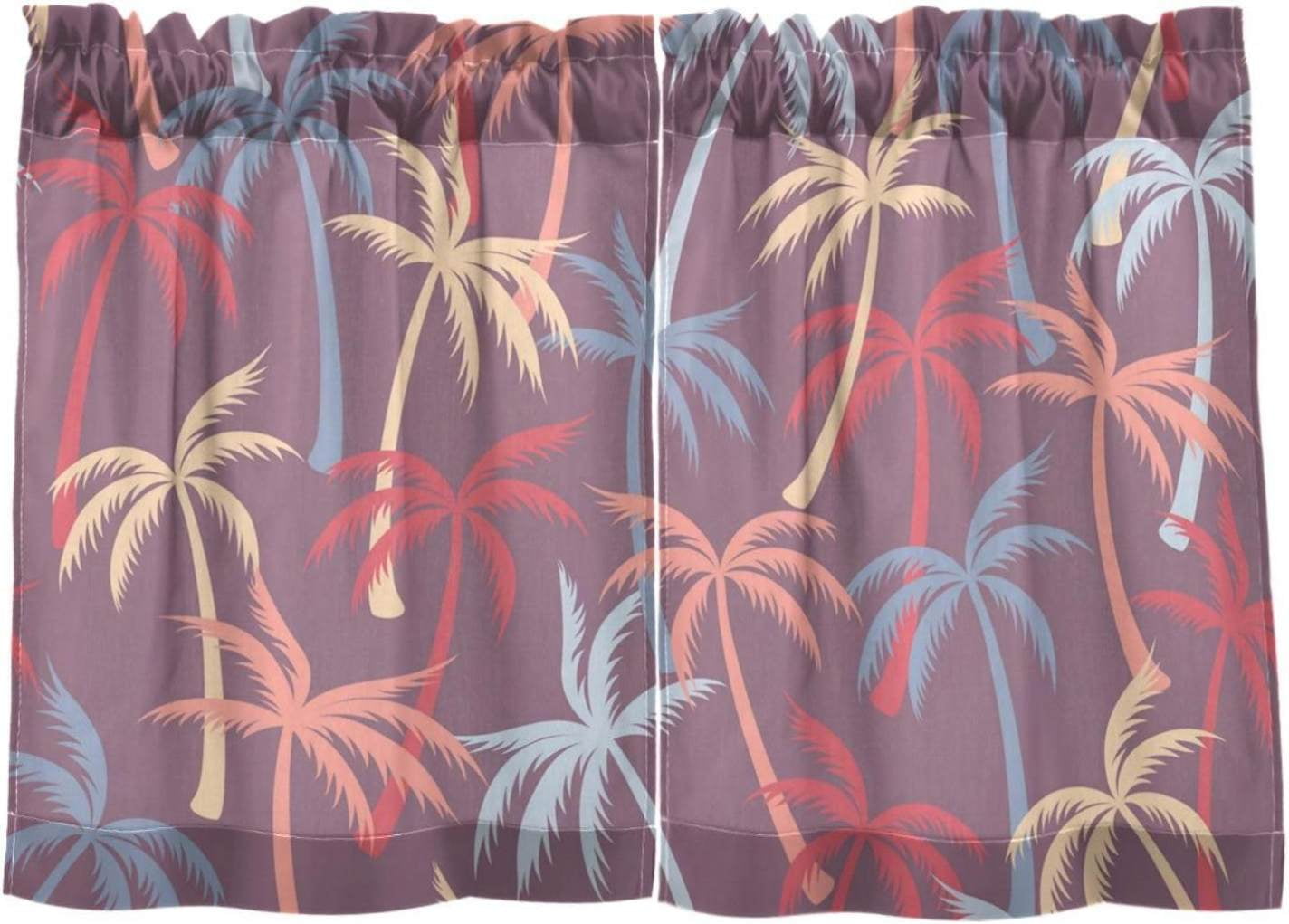 Palm Tree Kitchen Curtains 2 Panels UV Protected Tier Curtains, Half ...
