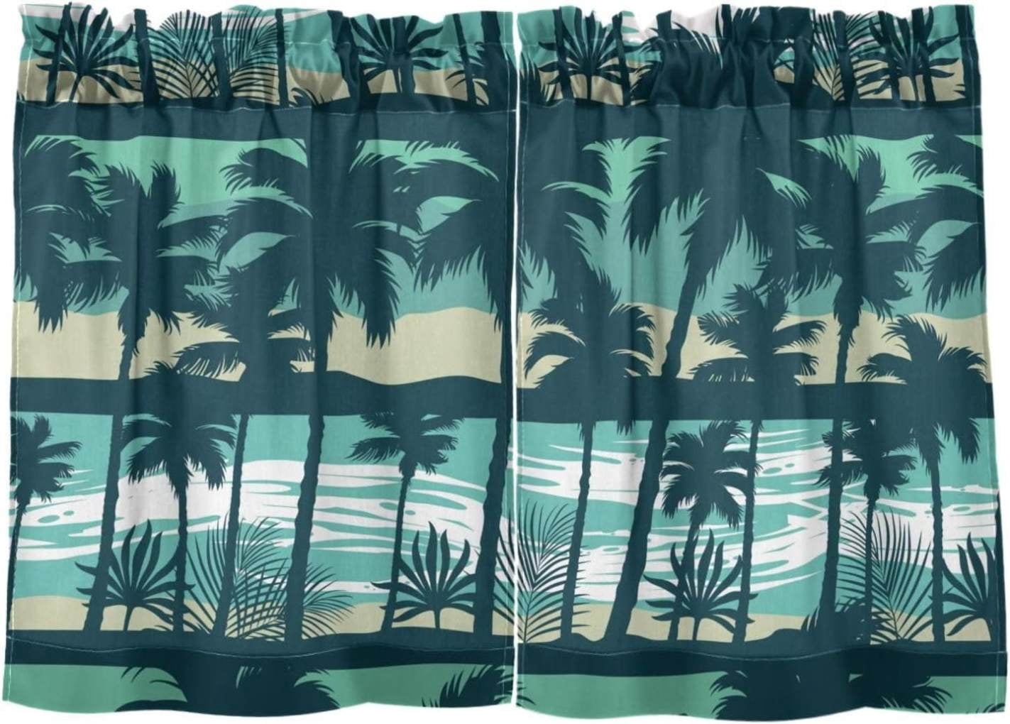 Palm Tree Kitchen Curtains 2 Panels UV Protected Tier Curtains, Half ...