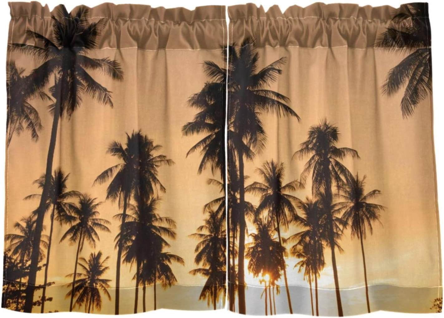 Palm Tree Kitchen Curtains 2 Panels UV Protected Tier Curtains, Half ...