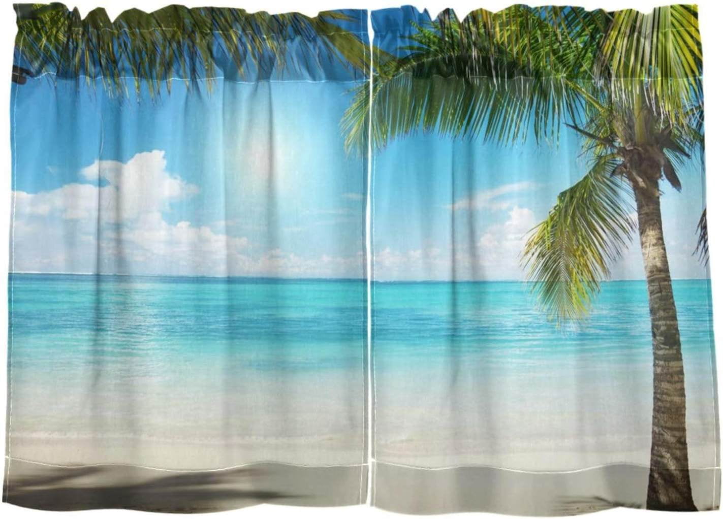 Palm Tree Kitchen Curtains 2 Panels UV Protected Tier Curtains, Half ...