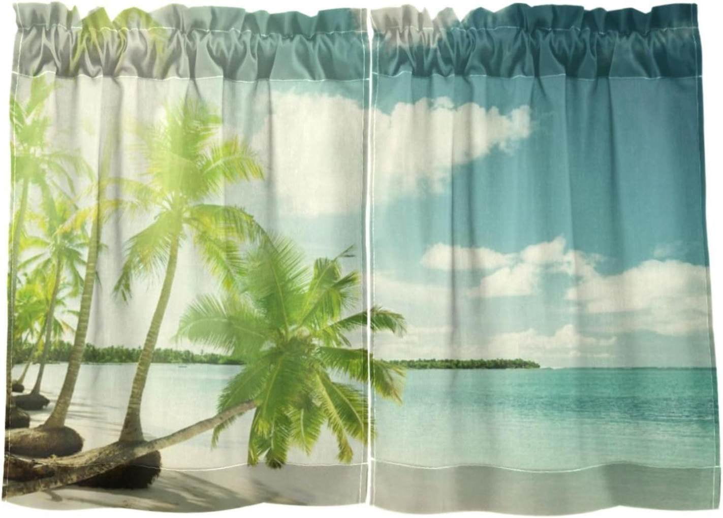Palm Tree Kitchen Curtains 2 Panels UV Protected Tier Curtains, Half ...